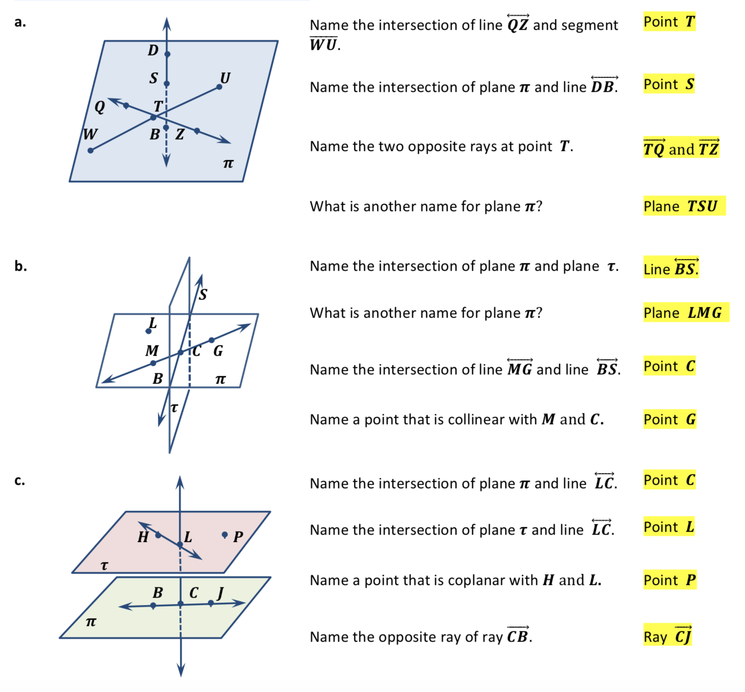 Points Lines And Planes Guided Notes Sample Problem 2 тлж Geometrycoach